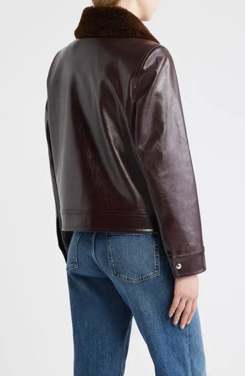 Sam Edelman Slim Fit Faux Leather Moto Jacket With Faux Fur Collar - Burgundy