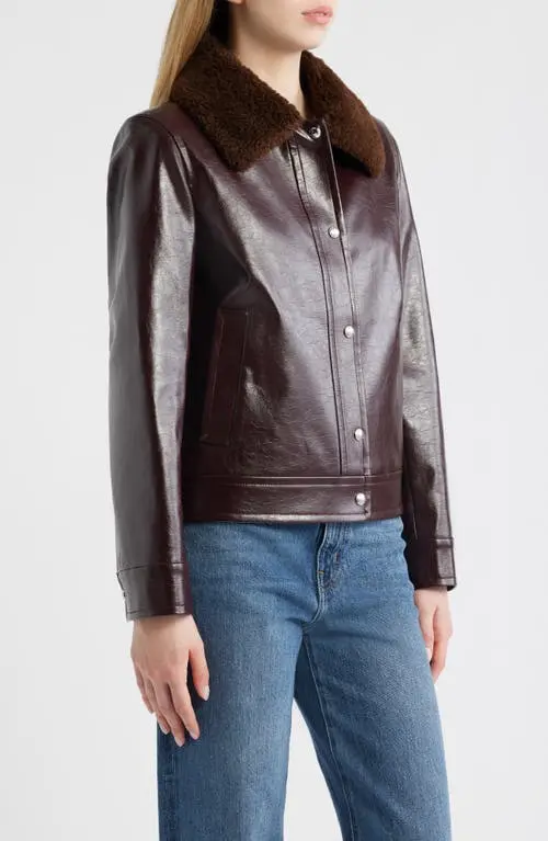 Sam Edelman Slim Fit Faux Leather Moto Jacket With Faux Fur Collar - Burgundy