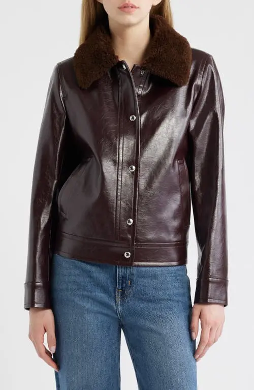 Sam Edelman Slim Fit Faux Leather Moto Jacket With Faux Fur Collar - Burgundy