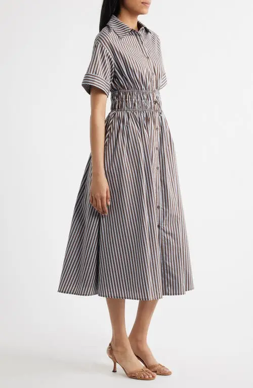 EN SAISON Stripe Short Sleeve Cotton Blend Midi Shirtdress
