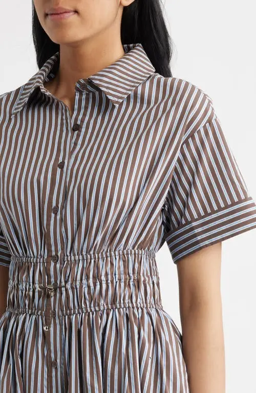 EN SAISON Stripe Short Sleeve Cotton Blend Midi Shirtdress