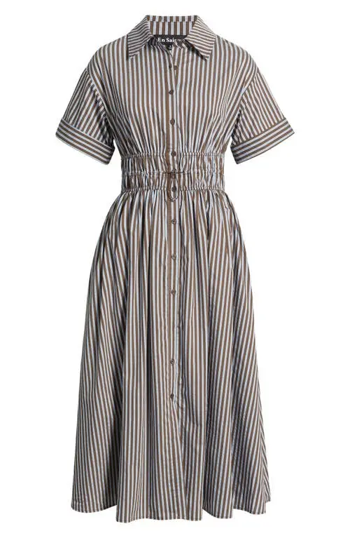 EN SAISON Stripe Short Sleeve Cotton Blend Midi Shirtdress