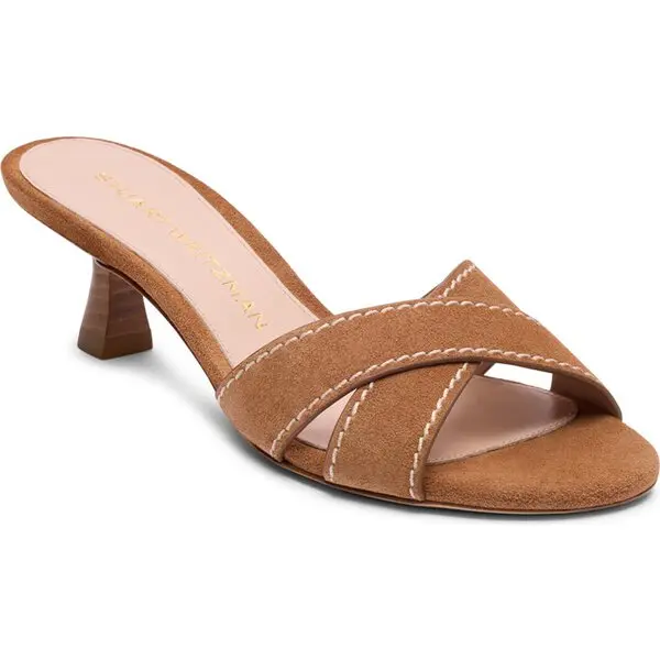 STUART WEITZMAN Minimalist Kitten Heel Slide Sandal - Doe Suede