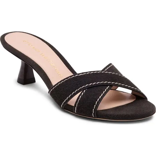 STUART WEITZMAN Minimalist Kitten Heel Slide Sandal - Shadow Suede