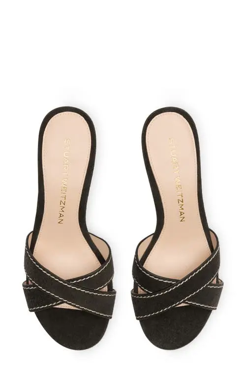 STUART WEITZMAN Minimalist Kitten Heel Slide Sandal - Shadow Suede