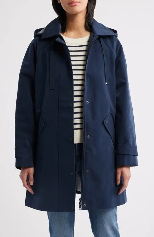 Bernardo Flared Hooded Raincoat - Navy