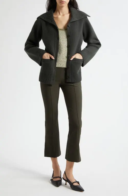 Vince Double Face Wool Blend Turtleneck Cardigan - Dark Thyme