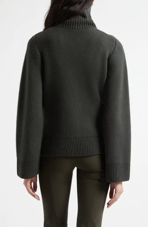 Vince Double Face Wool Blend Turtleneck Cardigan - Dark Thyme