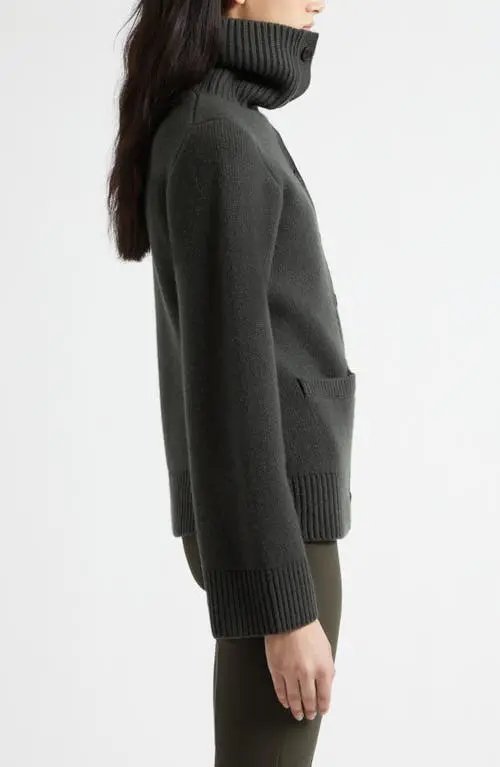 Vince Double Face Wool Blend Turtleneck Cardigan - Dark Thyme