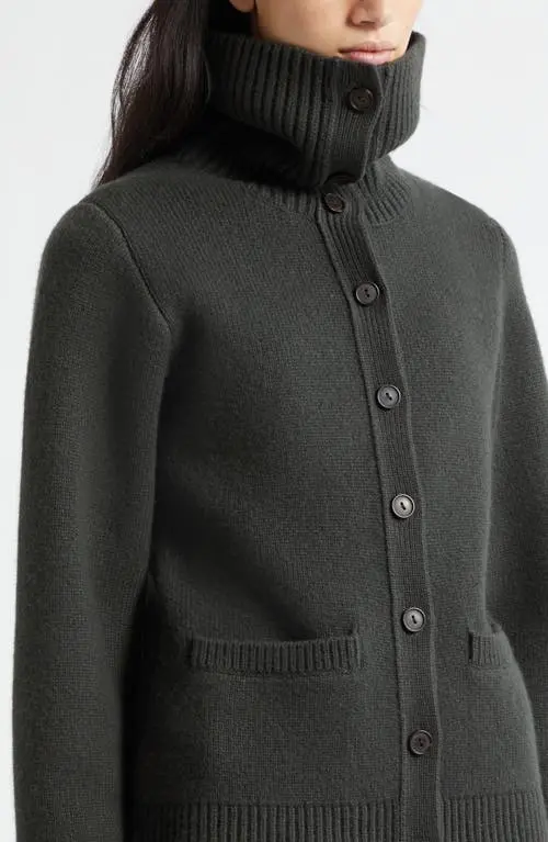 Vince Double Face Wool Blend Turtleneck Cardigan - Dark Thyme
