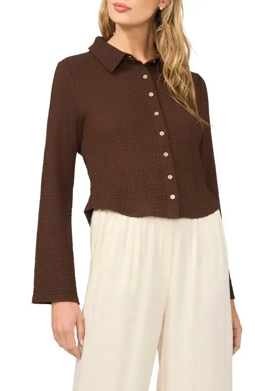 Halogen Flare Sleeve Knit Button-up Shirt - Chicory Coffee