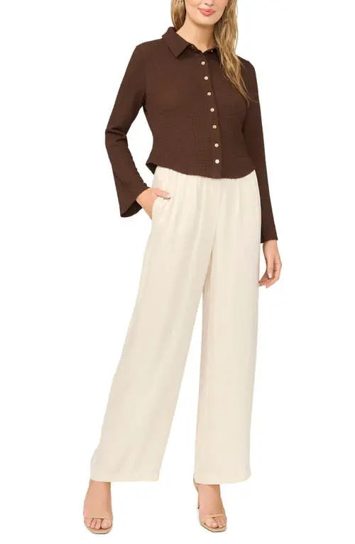 Halogen Flare Sleeve Knit Button-up Shirt