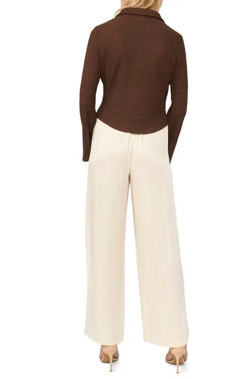 Halogen Flare Sleeve Knit Button-up Shirt