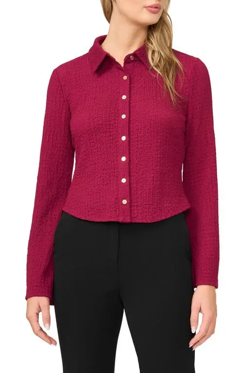 Halogen Flare Sleeve Knit Button-up Shirt - Deep Cherry