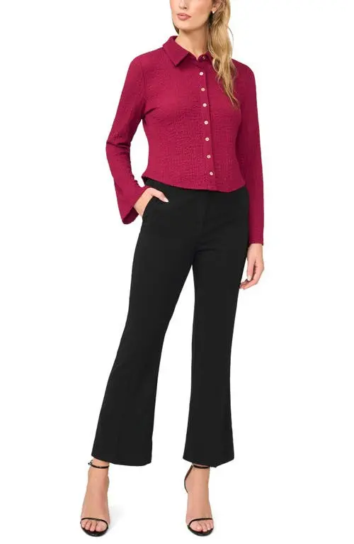 Halogen Flare Sleeve Knit Button-up Shirt - Deep Cherry