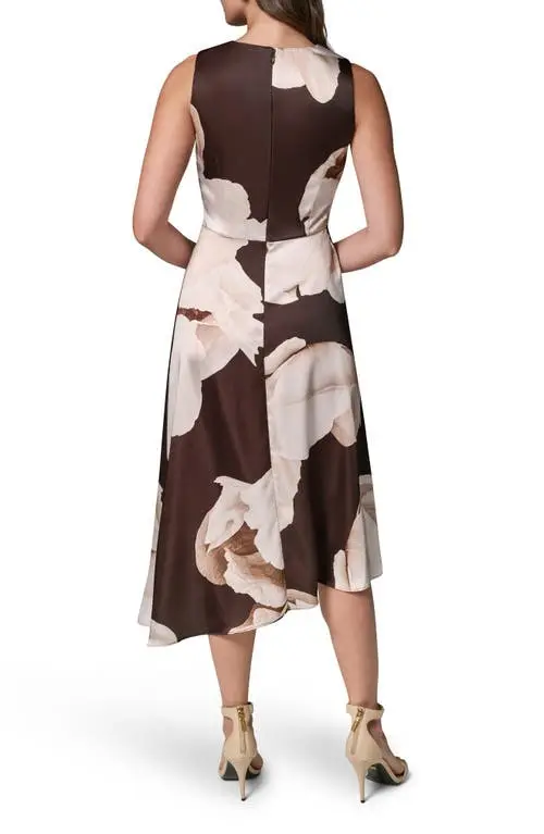 Donna Karan New York Floral Print Satin Midi Dress