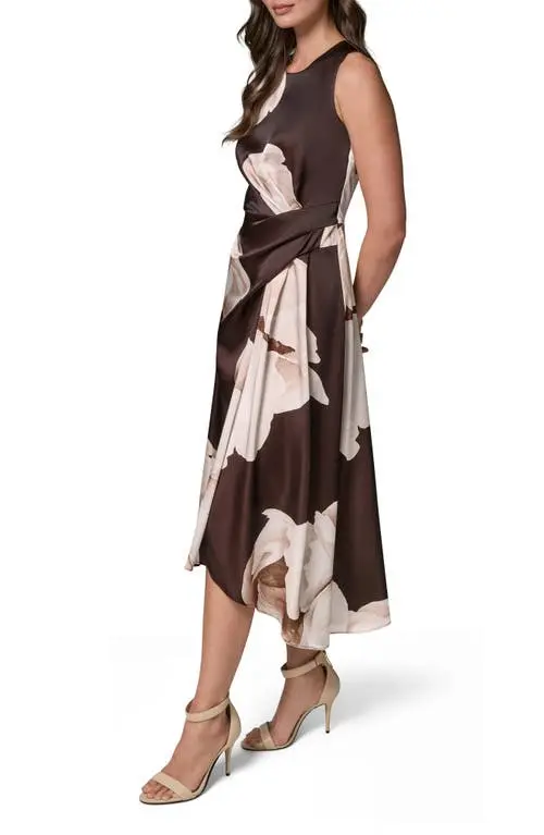 Donna Karan New York Floral Print Satin Midi Dress