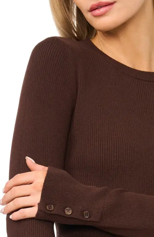 Halogen Button Cuff Rib Crewneck Sweater - Chicory Coffee