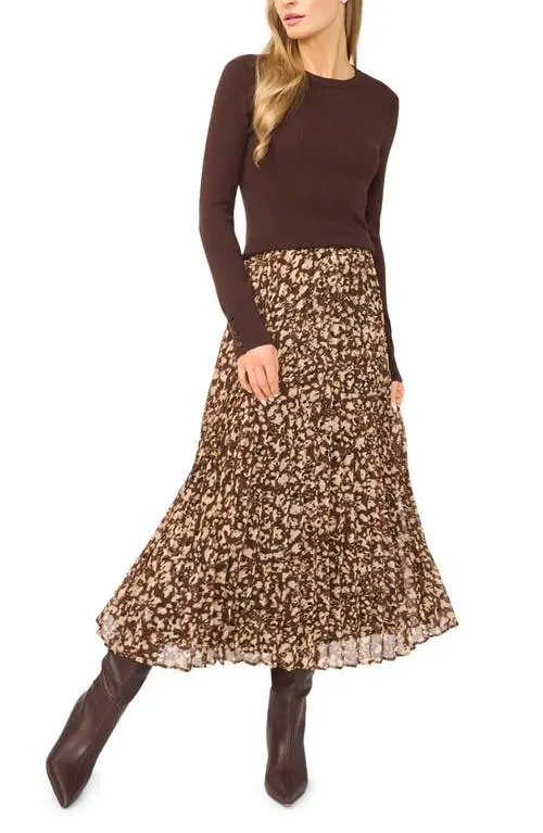 Halogen Button Cuff Rib Crewneck Sweater - Chicory Coffee
