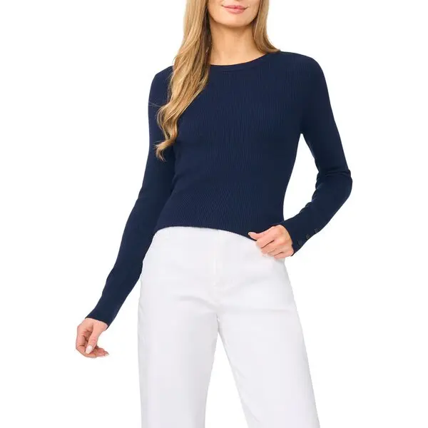 Halogen Button Cuff Rib Crewneck Sweater - Classic Navy