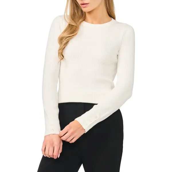 Halogen Button Cuff Rib Crewneck Sweater - New Ivory