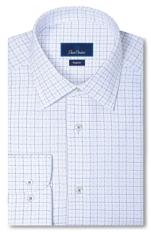 David Donahue Regular Fit Check Cotton Dobby Dress Shirt - White/blue