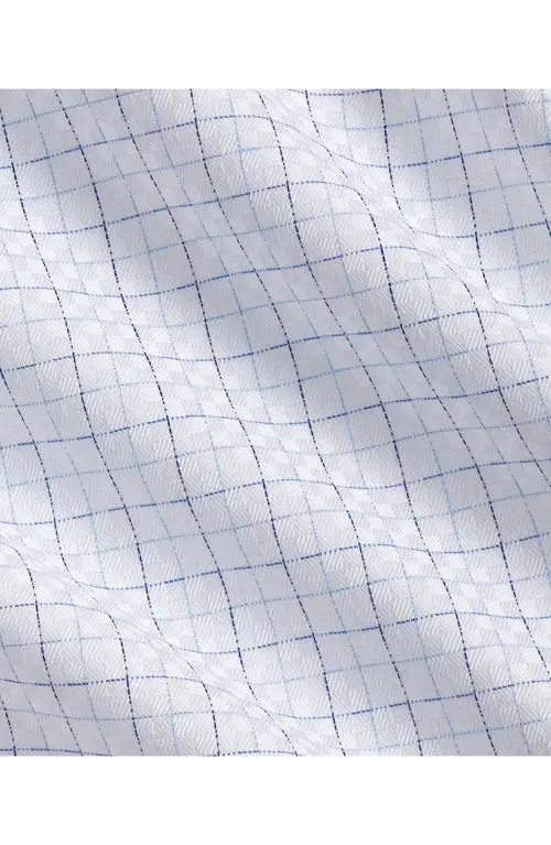 David Donahue Regular Fit Check Cotton Dobby Dress Shirt - White/blue