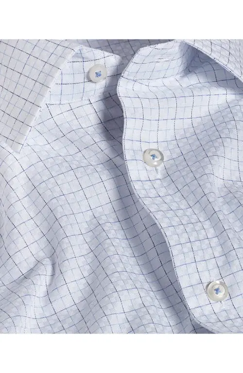 David Donahue Regular Fit Check Cotton Dobby Dress Shirt - White/blue