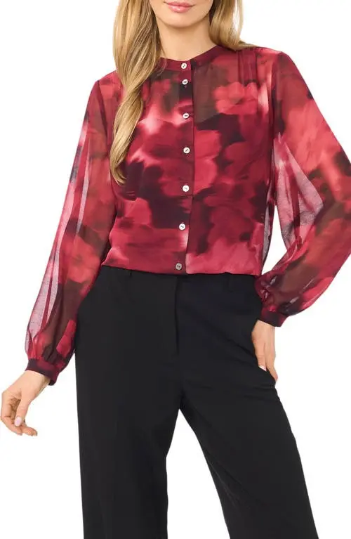 Halogen Shirred Mock Neck Button-up Shirt