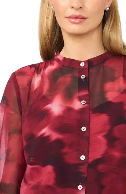 Halogen Shirred Mock Neck Button-up Shirt