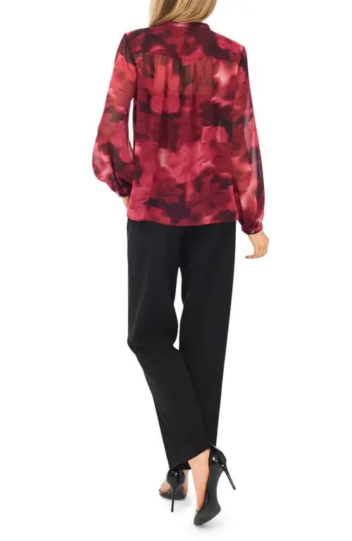 Halogen Shirred Mock Neck Button-up Shirt