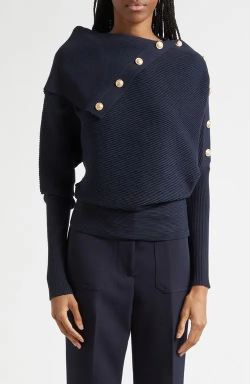 REISS Lexi Button Shawl Rib Sweater