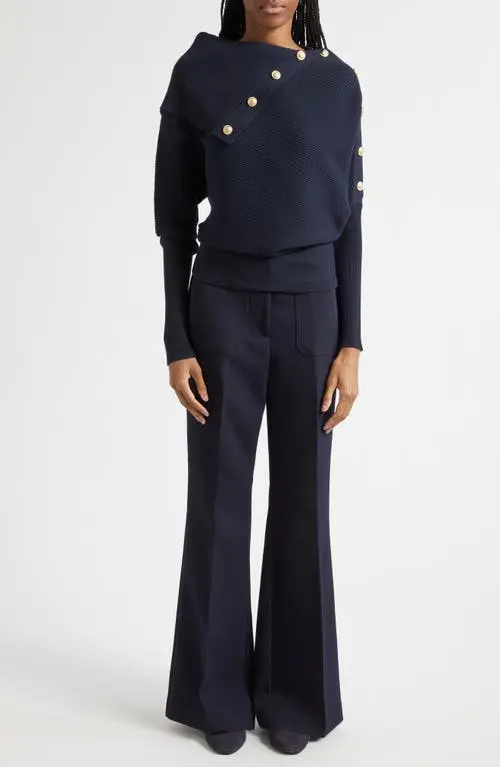 REISS Lexi Button Shawl Rib Sweater