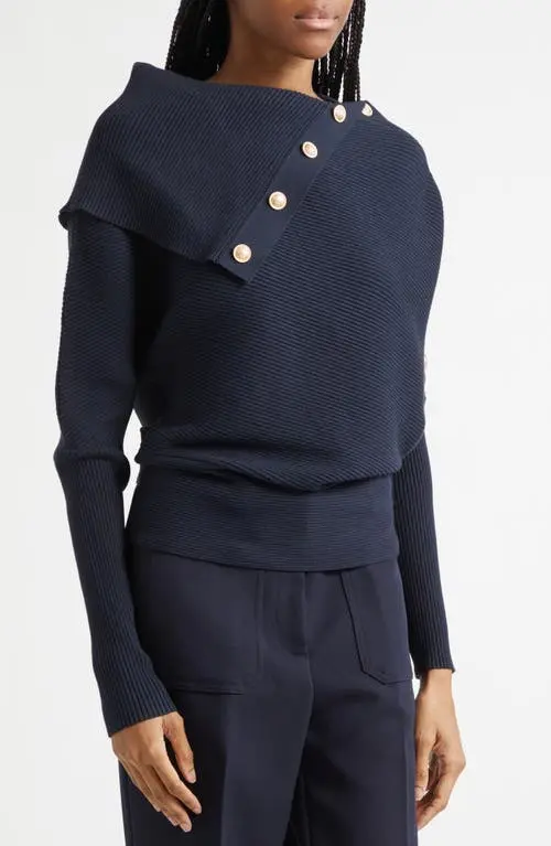REISS Lexi Button Shawl Rib Sweater
