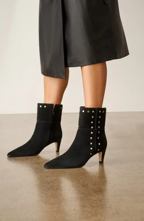 FRANKIE4 Studded Suede Pointed Toe Booties - Black Suede Stud