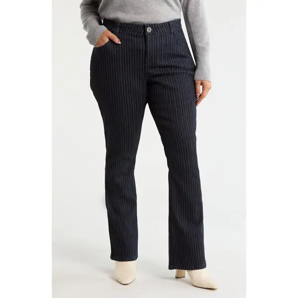 Wit & Wisdom Brittany Pinstripe High Waist Itty Bitty Bootcut Jeans - Indigo
