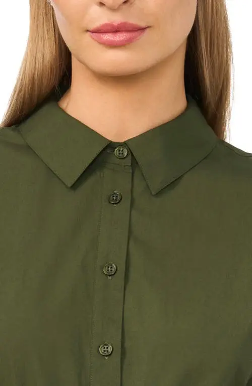 Halogen Tie Waist Cotton Shirtdress - Midnight Sage