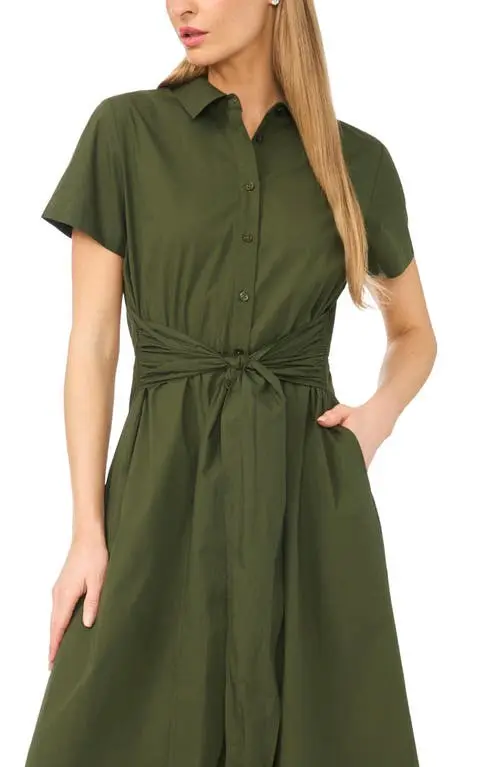 Halogen Tie Waist Cotton Shirtdress - Midnight Sage