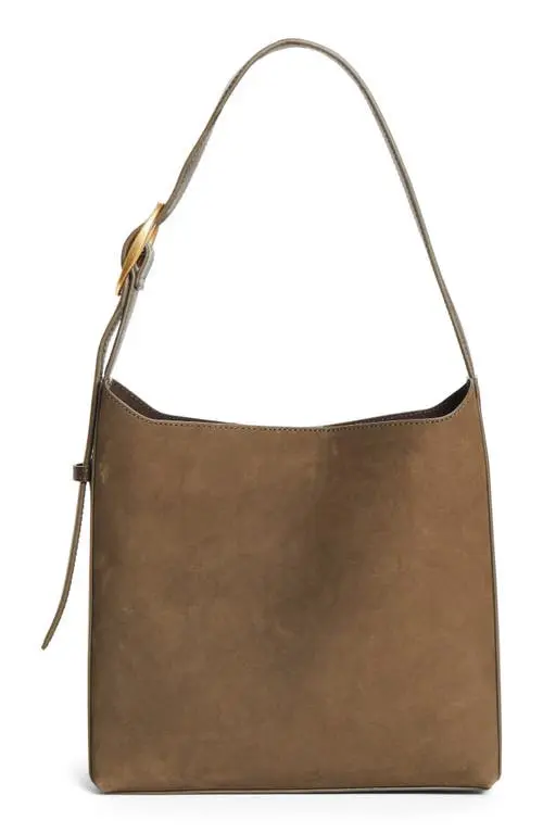 REISS Greta Suede & Leather Shoulder Bag - Khaki