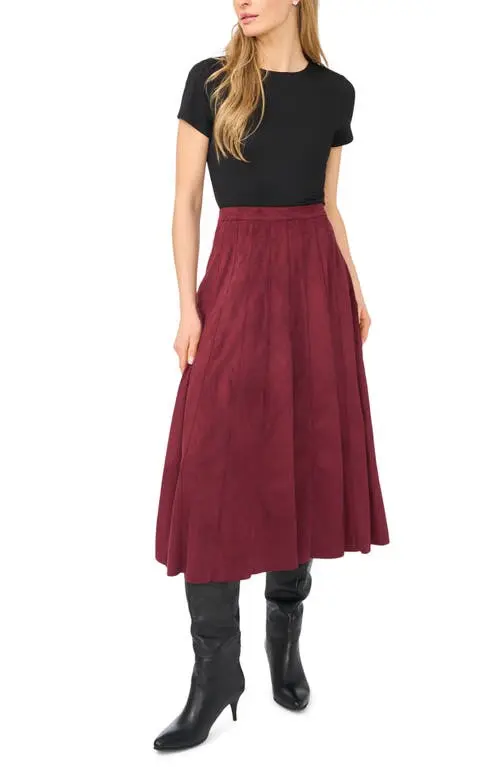 Halogen Panelled Pintuck Faux Suede Midi Skirt - Winterberry