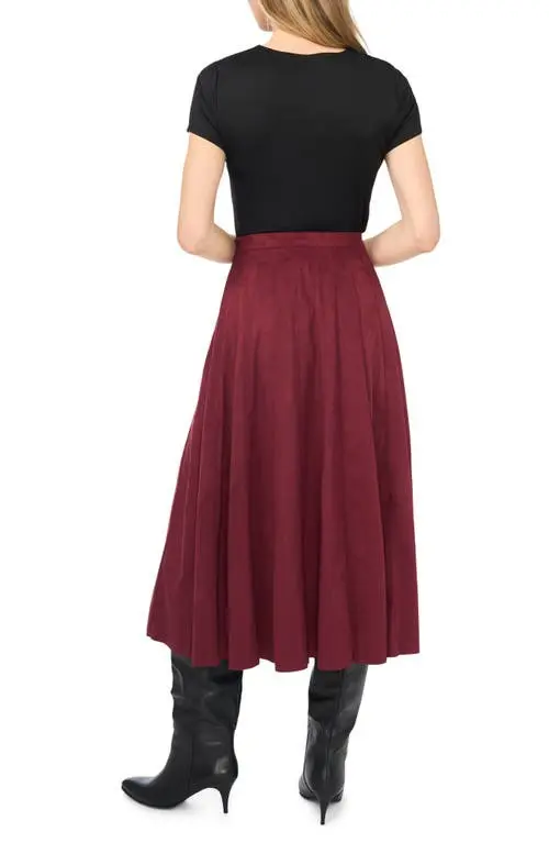 Halogen Panelled Pintuck Faux Suede Midi Skirt - Winterberry