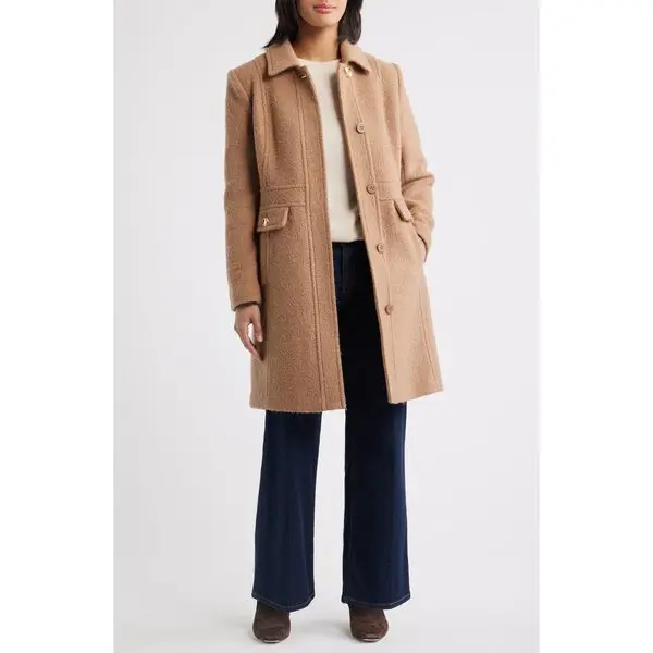 Sam Edelman Inset Waist Bouclé Coat - Camel