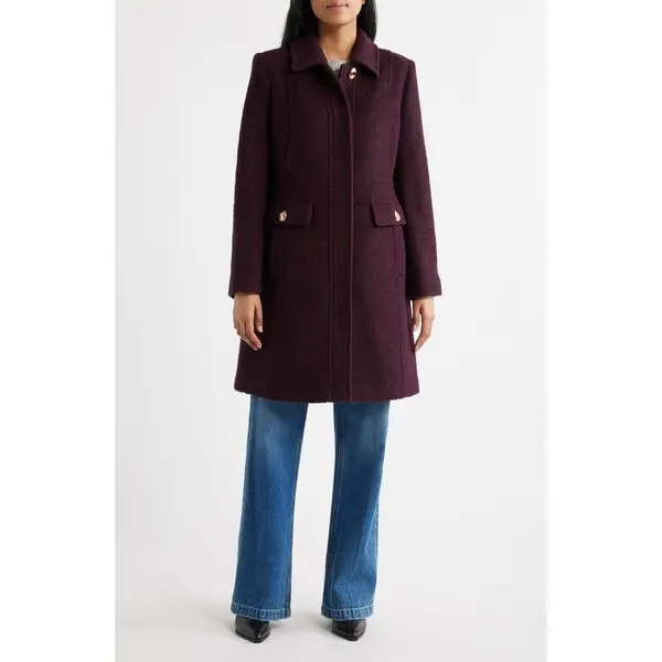 Sam Edelman Inset Waist Bouclé Coat - Merlot