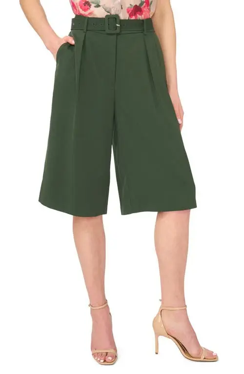 Halogen Belted Pleated Bermuda Shorts - Midnight Sage