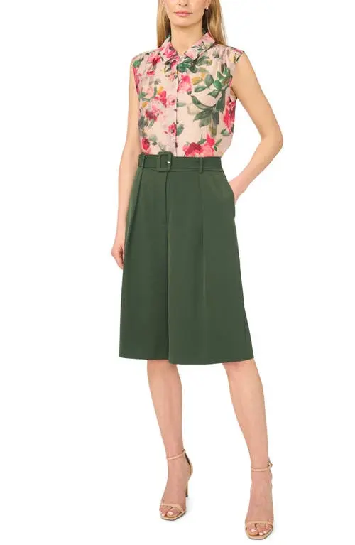 Halogen Belted Pleated Bermuda Shorts - Midnight Sage