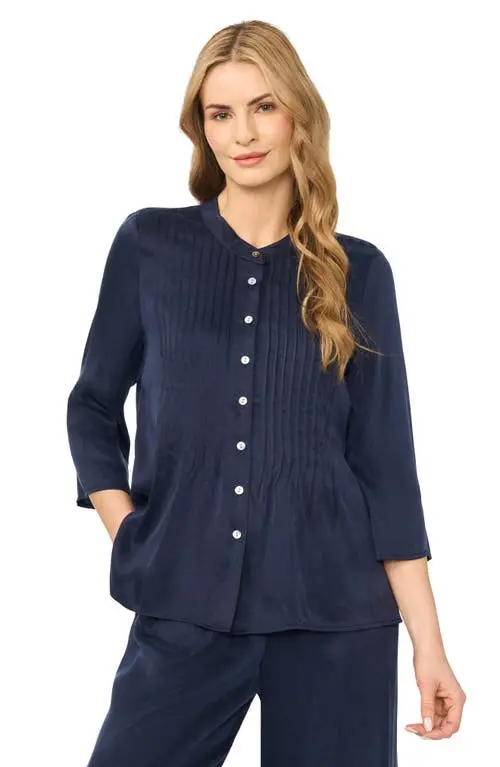 Halogen Pintuck Top - Classic Navy