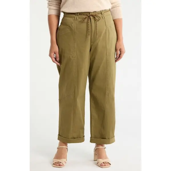 Wit & Wisdom Ultra Skyrise Relaxed Drawstring Waist Stretch Cotton Pants - Golden Olive