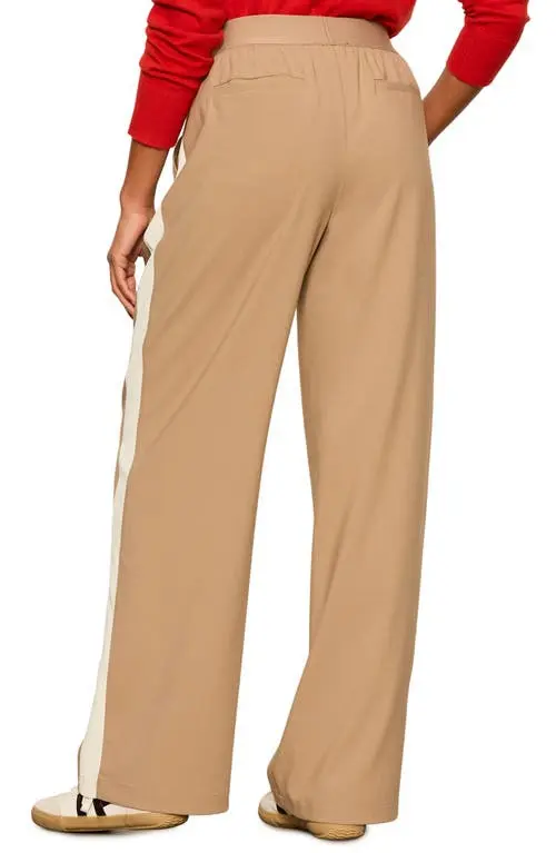 Sanctuary Wide Leg Track Pants With Racing Stripes - Almond