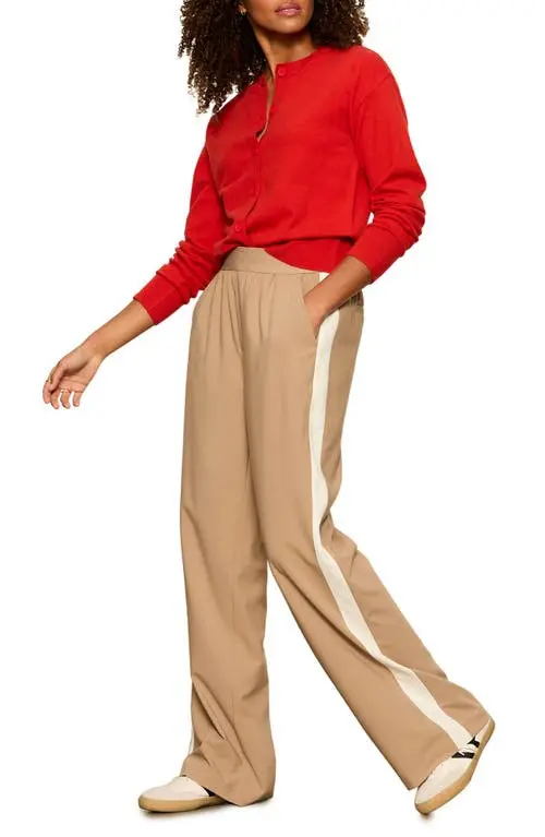 Sanctuary Wide Leg Track Pants With Racing Stripes - Almond