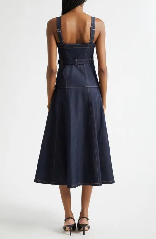 Cinq À Sept Tina Belted Stretch Denim Midi Sundress